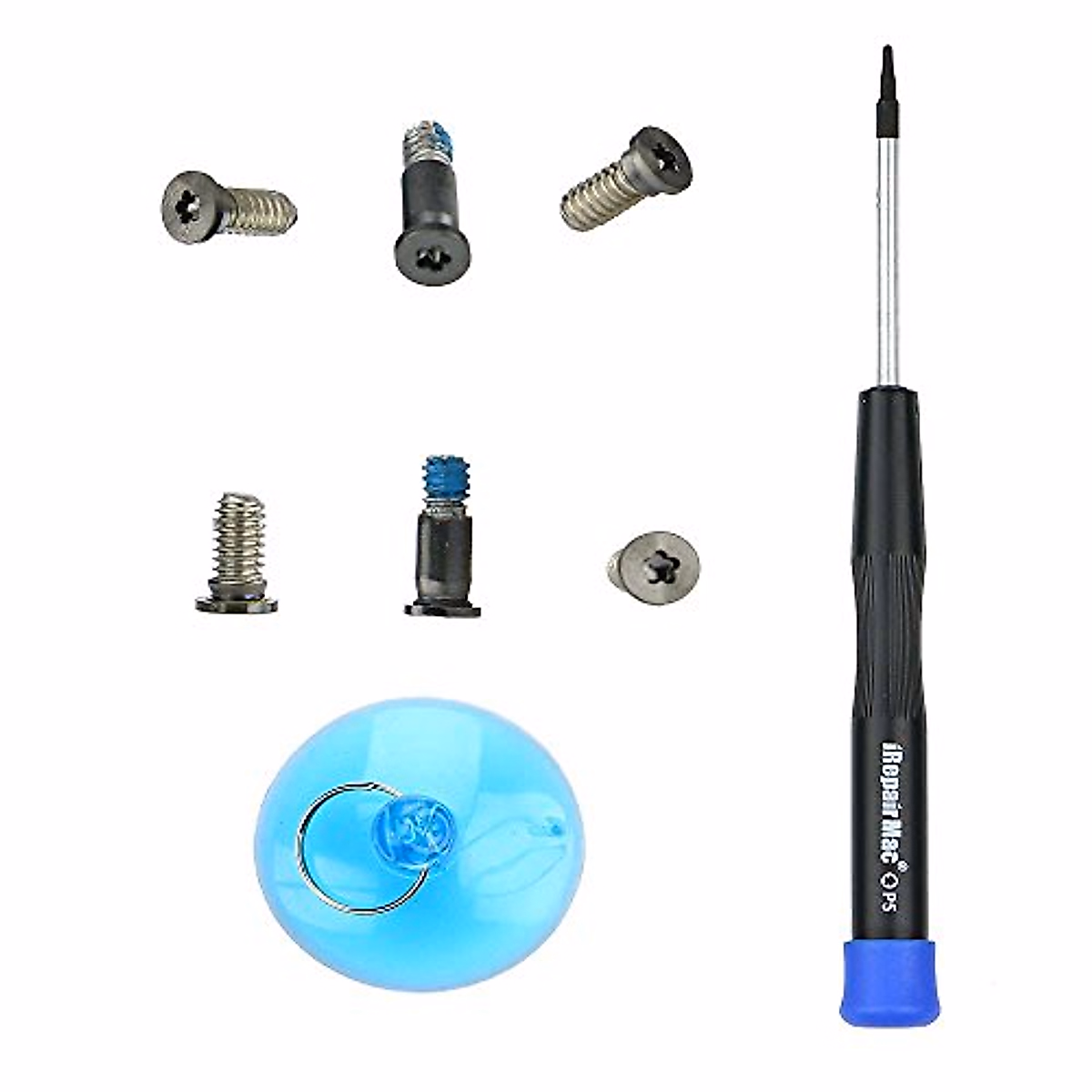 Silver Bottom Screws, Pentalobe Screwdriver and Suction Cup for MacBook Retina 15” A1707 and A1990, 2016-19 (Gray)
