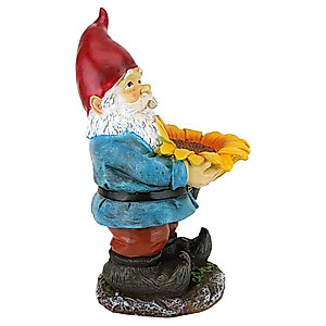 Design Toscano QM19474 Sunflower Sammy Garden Gnome Birdfeeder Statue, full color