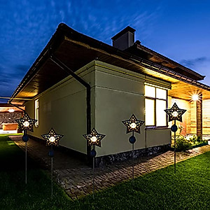 Solar Lights Garden Outdoor Large Star Solar Light Crackle Glass Globe Metal Decoration Solar Stakes Lights IP65 Waterproof Led Llight for Pathway, Yard, Patio, Lawn, Driveway, Landscape (1 Pack)