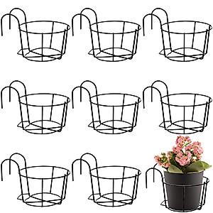 Wesiti 10 Pcs Round Hanging Flower Stand Balcony Planters Railing Hanging Metal Rack Fence Railing Planters Outdoor Balcony Flower Stand Shelf Container(10 Inch,Black)