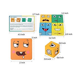 Wooden Face-Changing Cube Game Expressions Matching Block Puzzles Building Game Logical Educational Training Toys Birthday Gift Education Montessori Toys