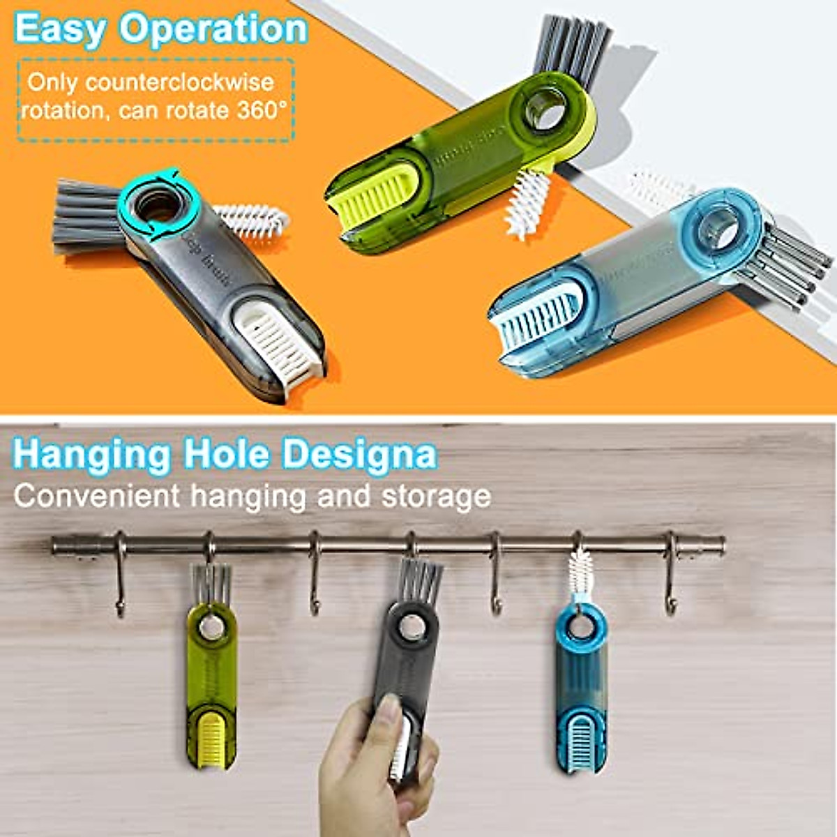 XANGNIER 3 in 1 Multipurpose Bottle Gap Cleaner Brush,3 Pack Cup Cover Cleaning Brush,Cup Crevice Cleaning Tools,Water Bottle Cleaner Brush,Home Kitchen Cleaning Tools