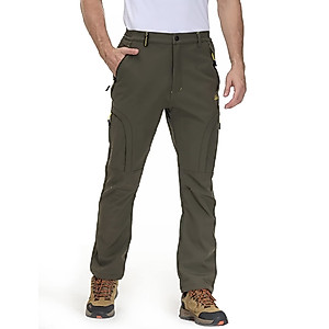 MAGCOMSEN Hiking Pants Mens Winter Pants Thick Pants Camping Pants Fleece Lined Pants Snow Pants Men Green
