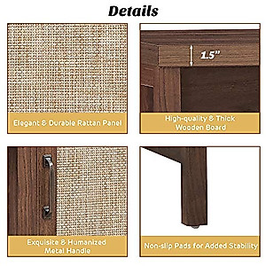 Tangkula Computer Desk with Storage Cabinet, Rustic Wooden Writing Desk Study Desk with Metal Handle, Compact Computer Desk Workstation Laptop PC Desk for Home Office, Walnut