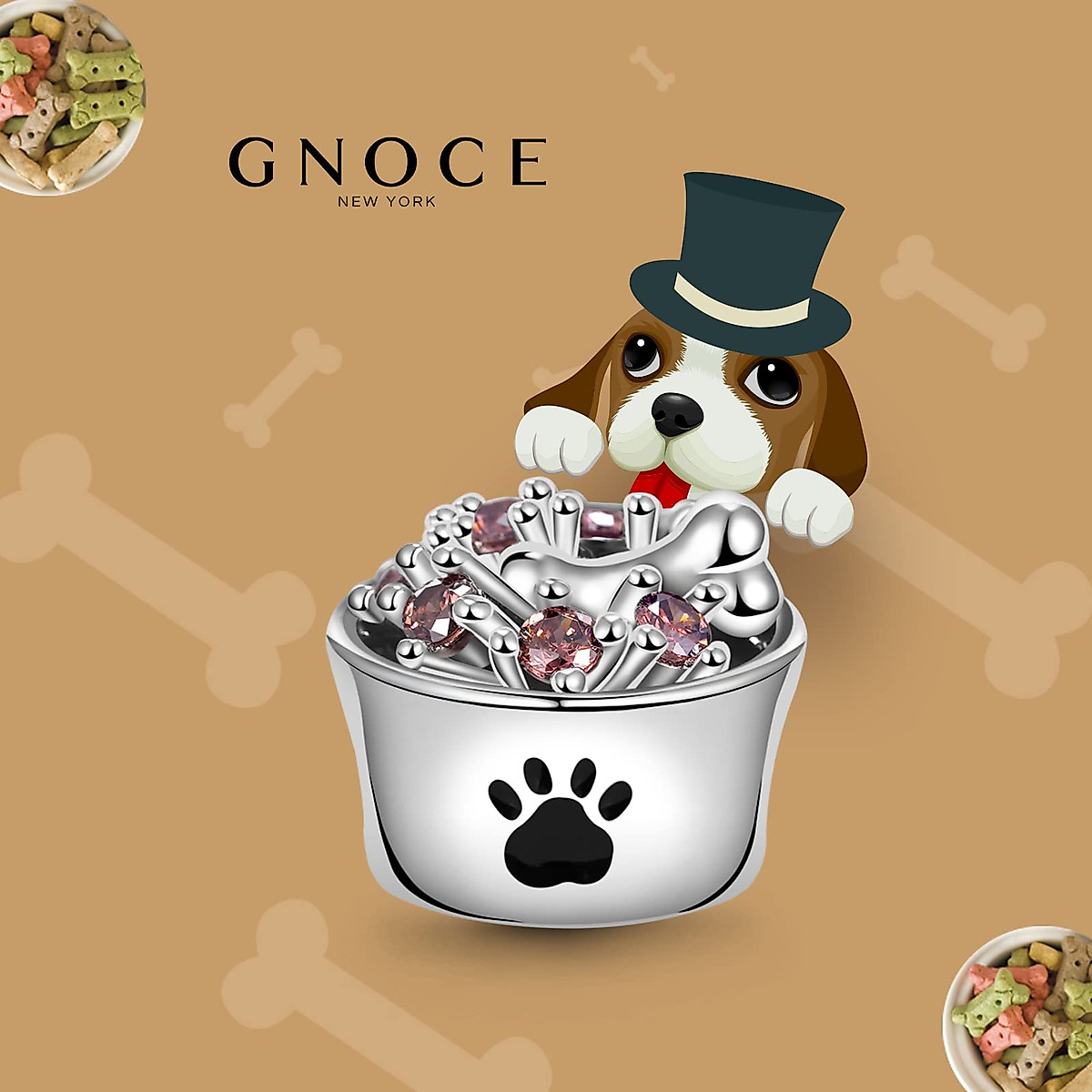 GNOCE Pet Food Bowl Charm Bead 925 Sterling Silver Charms Fits For Bracelet/Necklace Jewelry Gift For Women Wife