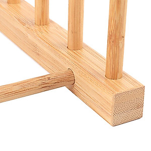 Fdit Bamboo Dish Rack Plates Holder Kitchen Storage Cabinet Organizer for Cup Pot Lid Cutting Board Countertop Organization