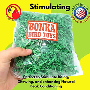 Bonka Bird Toys Colored Crinkle Shred Paper Chew Forage Nesting Treat Natural Multi-Use Craft Part Projects Cockatiels Parakeets Conures Amazons and Other Similar Birds (Green)