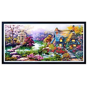 qiguch66 DIY Diamond Painting,DIY 5D Diamond Mosaic Landscapes Garden Lodge Painting Cross Stitch Kit Decor,Arts Craft for Home Wall Decor