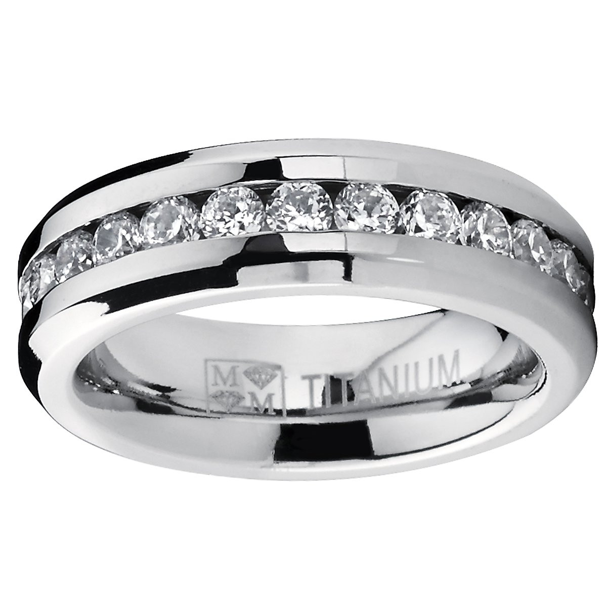 Metal Masters Ladies Eternity Titanium Ring 2.4 Carat Cubic Zirconia Wedding Band with CZ 6MM size 8.5