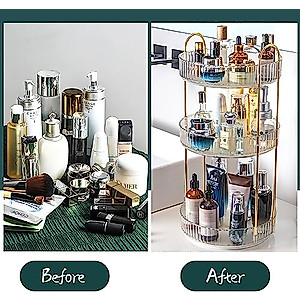 GYLBF 360°Rotating Makeup Organizer for Vanity 3 Tier, Bathroom Counter Organizer, Large Capacity Cosmetics Storage Vanity Shelf, Cosmetics Organizer for Perfume, Lotions Skin Care (White)