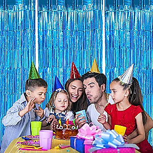 3 Pack Foil Fringe Backdrop Curtains Party Decoration - Tinsel Party Door Fringe Curtain Backdrop for Birthday Bachelorette Party Engagement Graduation Decoration (Sequins Light Blue)