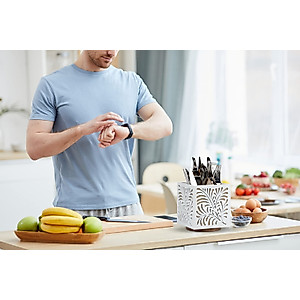 AHUONEL 360° Rotating Kitchen Utensil Holder for Countertop, Wooden Utensil Organizer Cutlery Holder, Utensil Caddy Utensil Crock, Silverware Flatware Organizer for Spoons, Knives, Forks, 5.5" x 6.3"