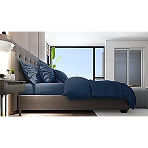 KESARA 1000 Thread Count 100% Egyptian Cotton Bed Sheets 4 Pc Queen Size Sheet Set Navy Blue, Sateen Weave Bed Sheets, Single Ply Yarns, Luxury Collection, Fits Mattress up to 16” Deep Pocket