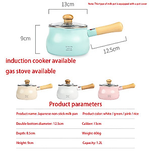 Japanese-style small milk pot non-stick coating hot milk small soup pot, 1.2L, 5 cups, imitation enamel pot (White)