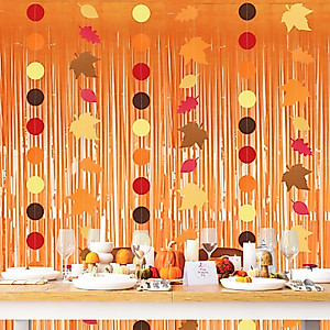 JULMELON 4 Pieces Fall Party Decorations Set Autumn Birthday Foil Fringe Backdrop Curtain for Thanksgiving Party Decoration Banner Backdrop Hanging Decor Birthday Wedding Baby Shower