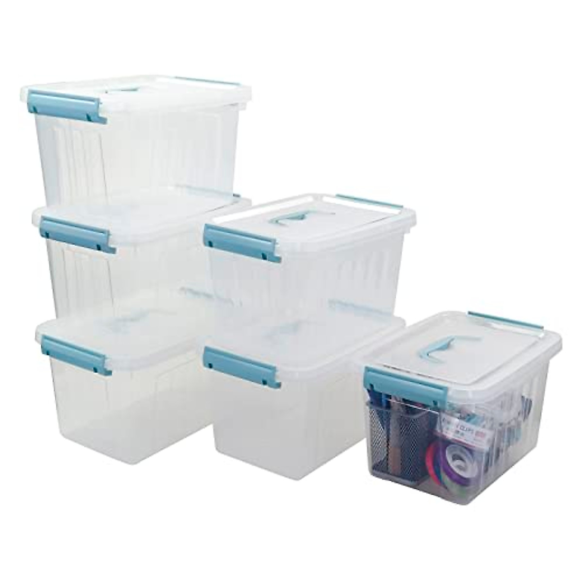 Ucake 8 Quart Plastic Small Storage Box with Handel, Clear Storage Bin with Lid, 6 Pack