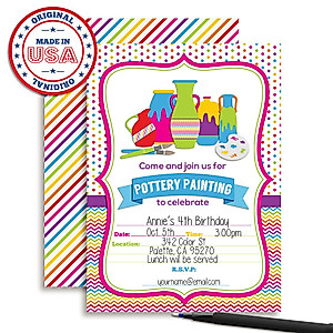 Pottery Painting Party Fill In Birthday Party Invitations, 20 5x7 Fill In Cards with Twenty White Envelopes by AmandaCreation