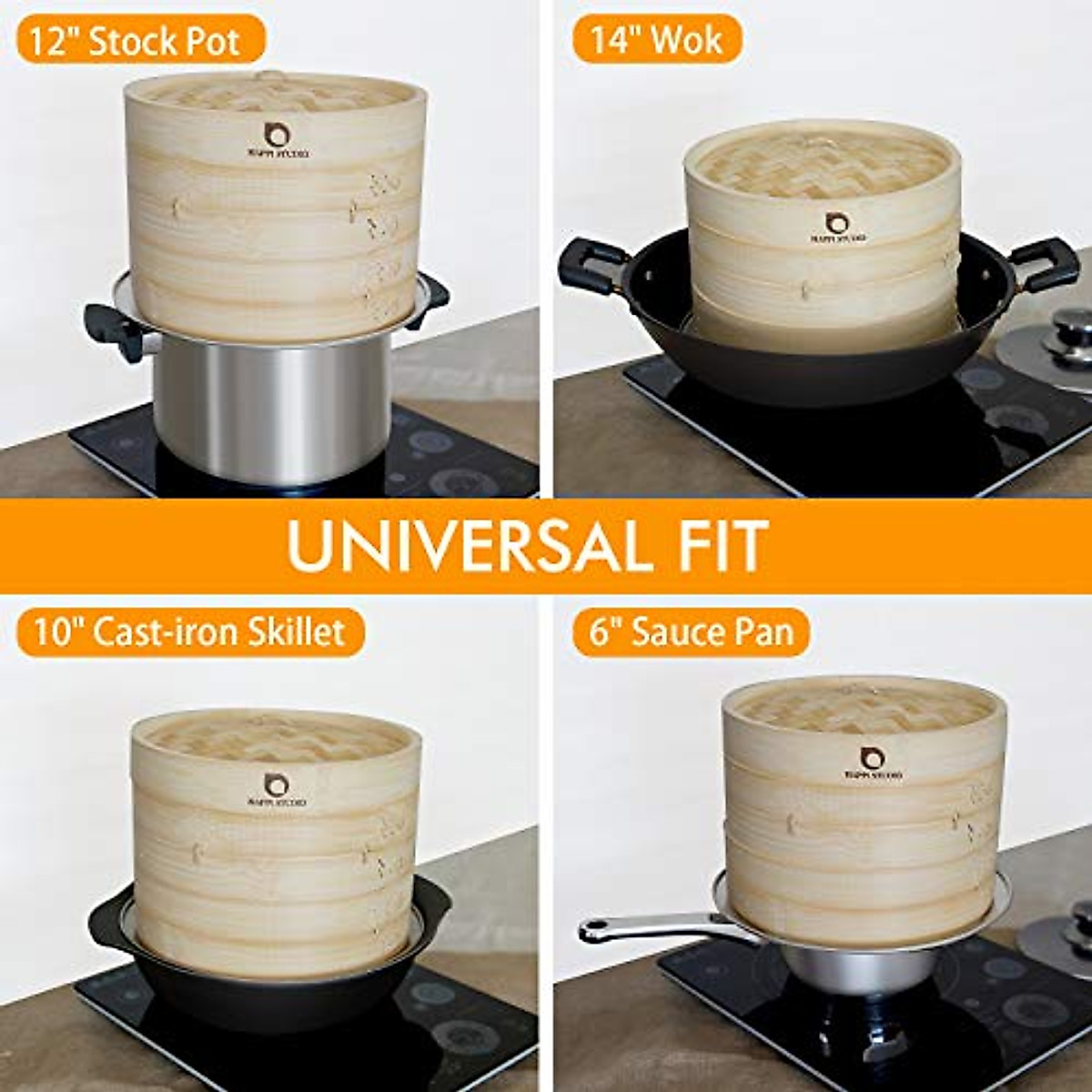 HAPPi STUDIO Steamer Ring Stainless Steel Adapter for 8 to 11inch Bamboo Steamer