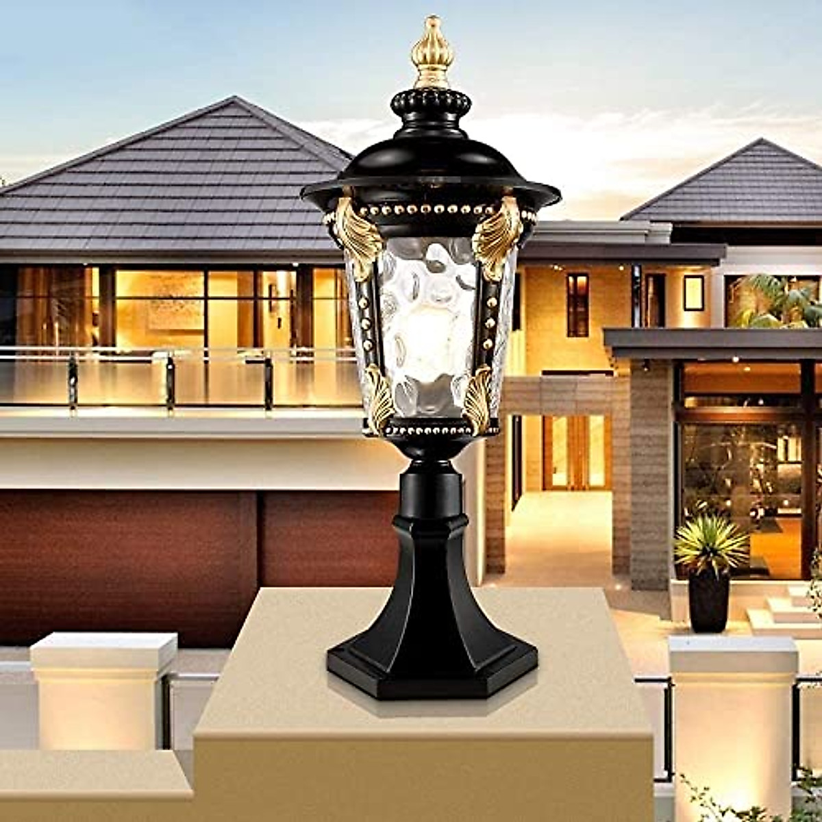MODEBHD Villa Garage Glass Post Lanter Backyard Swimming Pool Floor-Standing Lighting,External Rustproof High Brightness E27 Patio Column Light,Outdoor Post Lights