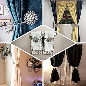 Tableclothsfactory 2 Pack | 4" Gold Crystal Flower Magnetic Backdrop Curtain Tie Backs, Metallic Window Drapery Panel Buckle Clips