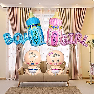 Xihuimay 6pcs Baby Boy Girl Party Balloons Helium Balloon Gender Reveal Balloon Baby Boy/Girl Blue/Pink Bottle Boy/Girl Letter Foil Balloon for It is a Boy/Girl Baby Shower Birthday Party Decoration