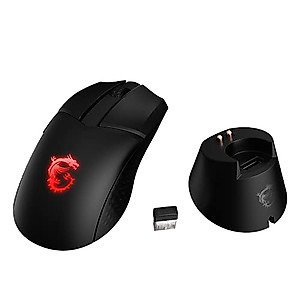 MSI Clutch GM41 Lightweight Wireless Gaming Mouse & Charging Dock, 20,000 DPI, 60M Omron Switches, Fast-Charging 80Hr Battery, RGB Mystic Light, 6 Programmable Buttons, PC/Mac