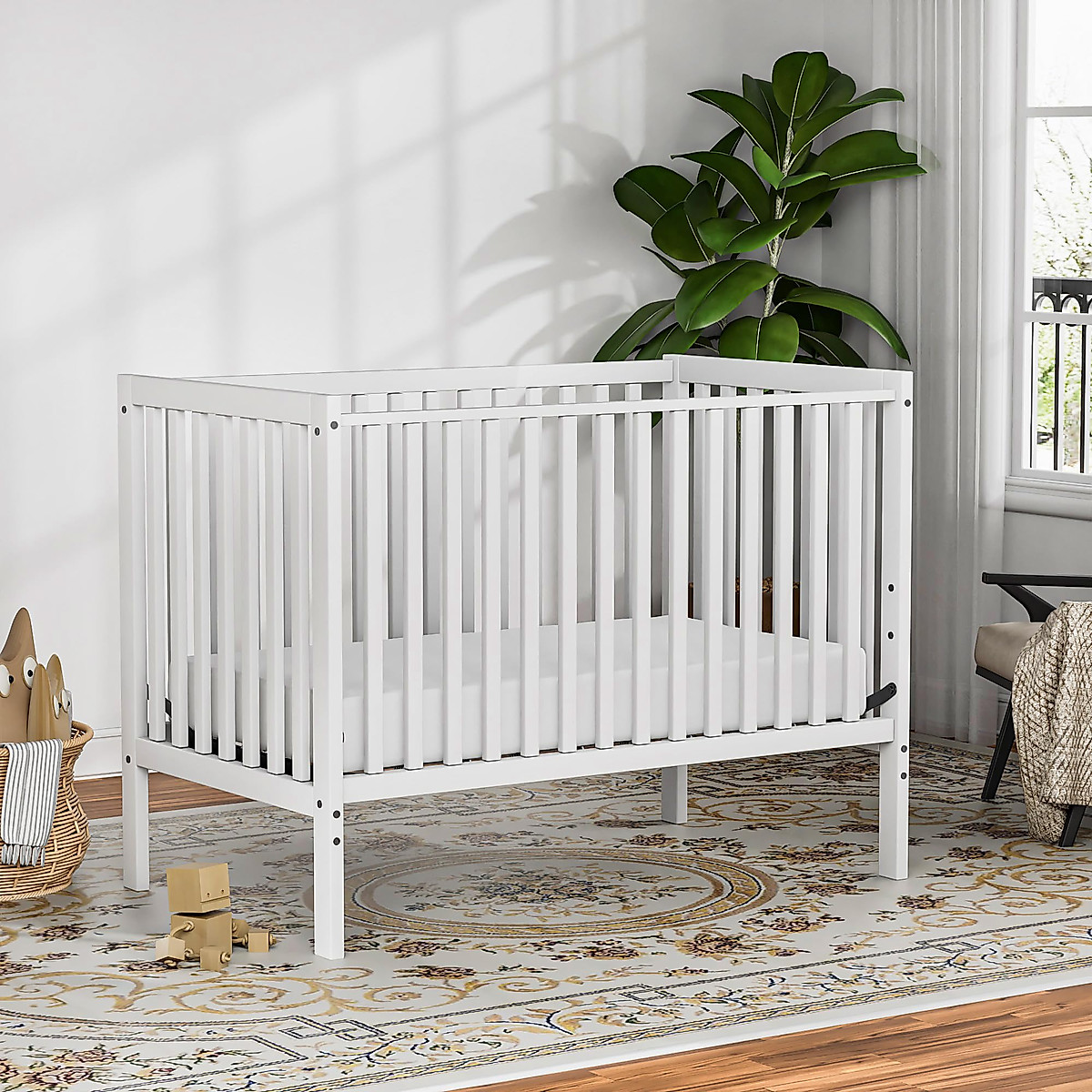 Saylike Baby Crib 5-in-1 Convertible, Wood Full Size Toddler Bed for Small Baby, Made of Sustainable Natural Pinewood Cribs, Non-Toxic Finish, Simplistic Nursery Furniture (White)