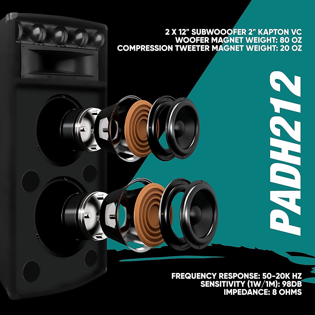 Pyle Portable Cabinet PA Speaker System - 1600 Watt Outdoor Stereo Sound Speakers w/ Dual 12" Woofers, 3.4" Piezo Tweeters, 5"x12" Super Horn Midrange, Crossover Network