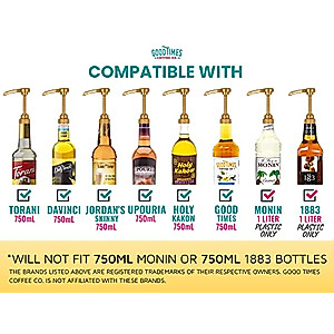 Gold Coffee Syrup Pump for 750ml Bottles (Pack of 2) | Fits Torani, (Monin 1 Liter Plastic Bottles Only), DaVinci, Jordan's Skinny, and Upouria