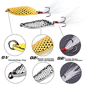 Sougayilang Spoons Hard Fishing Lures Treble Hooks Salmon Bass Metal Fishing Lure BaitsSILVER 5pcs