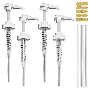 4 Pack Gallon Jug Pump Dispenser 38-400 White Pump for Gallon Jug Dispensing - 7cc Lotion Gallon Shampoo Pump Top Replacement, Fits 1 Gallon Bottle 64oz 128oz Hand Sanitizer Containers, Plus Labels