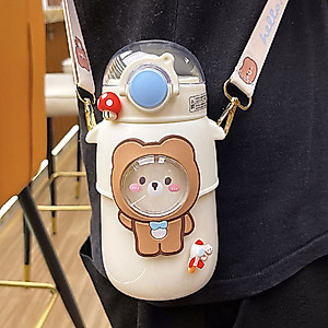 LIERWOI Kawaii Bear Water Bottle Anti-drop, 720ml Cute Driking Bottle wiht Straw for Girls Teenager, Bpa Free,Plastic Water Bottle for Daily Outdoor