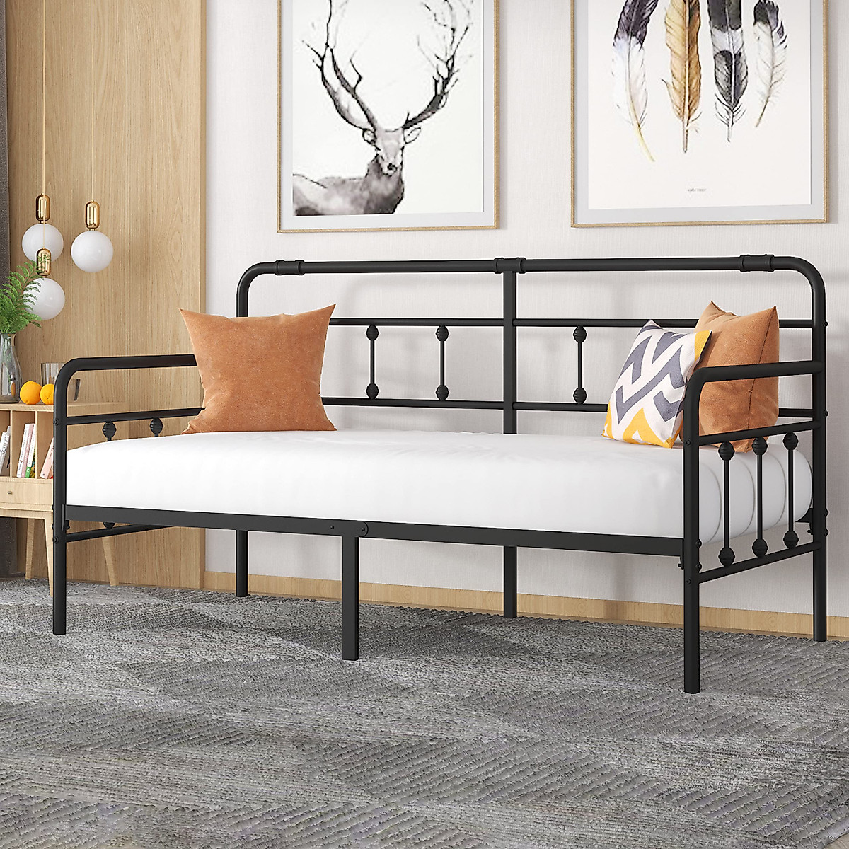 Yoshiely-Daybed-Twin-Platform-Bed-Frame with-Headboard - Classic Metal Steel Slat Support,No Box Spring Needed,Sofa Bed with Storage(Black)