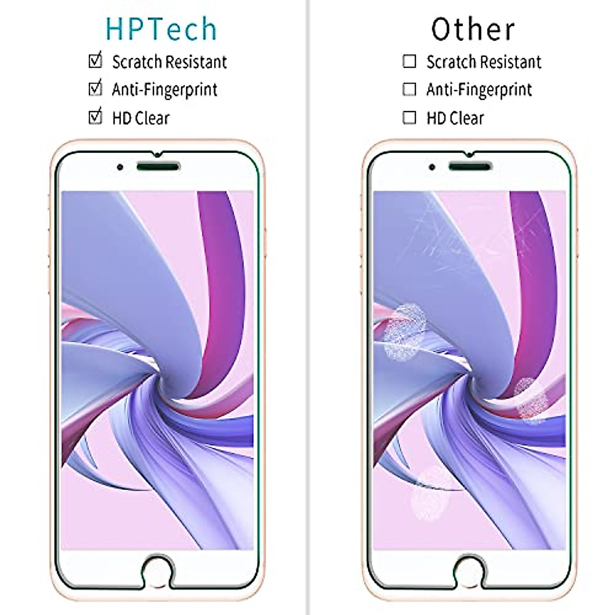 HPTech (2 Pack) Tempered Glass For iPhone 8 Plus, iPhone 7 Plus, iPhone 6S Plus, iPhone 6 Plus 5.5-Inch Screen Protector, Case Friendly, Easy to Install, Bubble Free