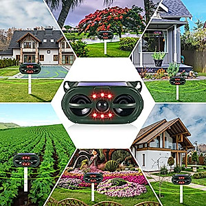 Ultrasonic Animal Repellent Outdoor Solar Animal Repeller with Motion Sensor Flashing Light Waterproof Animal Repellent for Squirrel Deer Raccoon Rabbit Cat Dog Skunk Fox Protect Farm Yard Garden