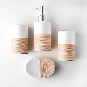 MIUFA 4 Piece White Deluxe Ceramic Bathroom Accessories Set Soap Dispenser Toothbrush Holder,Tumbler & Soap Dish (White)