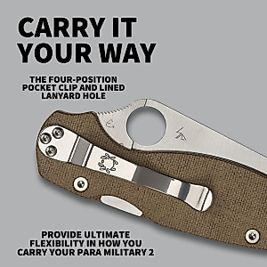 Spyderco Para Military 2 Signature Knife with 3.47" CPM Cru-Wear Steel Blade and Premium Micarta Handle - PlainEdge - C81MPCW2