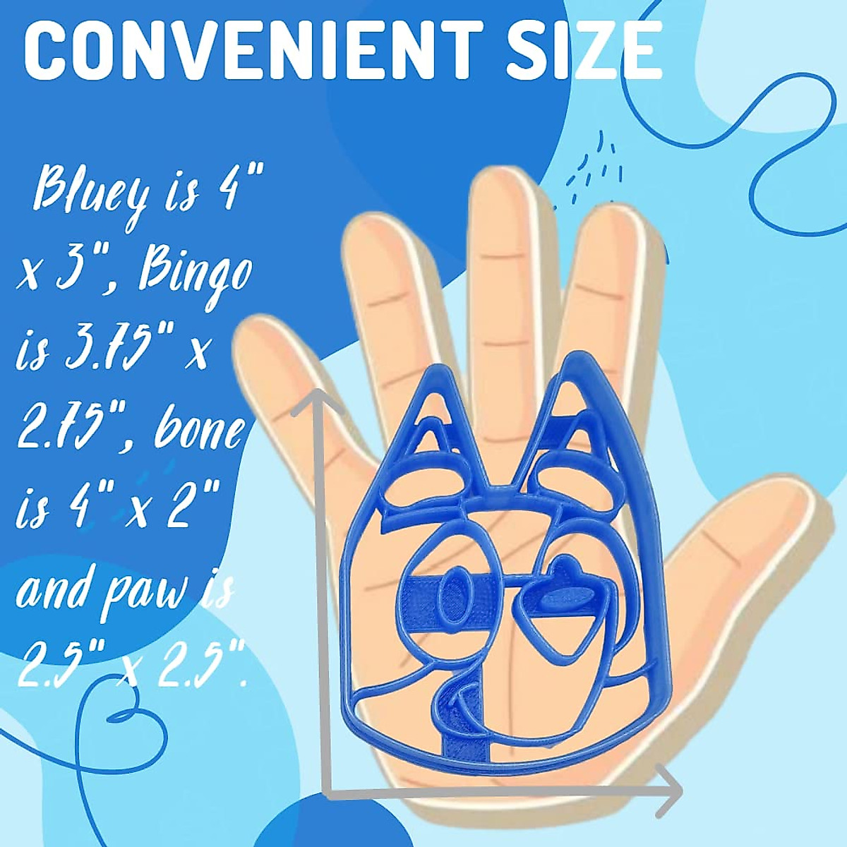 INSPIRED BY BLUEY COOKIE CUTTERS. Compatible With Bluey-Themed Australian Blue Heeler Cartoon Character, Sister Bingo Dog, Paw and Bone Cookie Cutters (4 Pack)