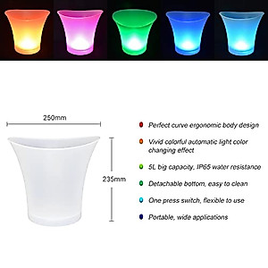Ice Bucket,Beer cooler,5L 6 Colors LED Light Up Champagne Beer Bucket Holder Bars Nightclubs Bars Night Party Wine Drink Beer Juice Buckets Ice Beverage Tub
