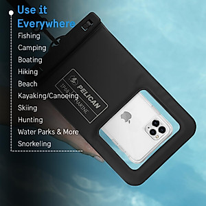 Pelican Marine - IP68 Waterproof Phone Pouch [XL Size] Floating Waterproof Phone Case/Bag for iPhone 15 Pro Max/14 Pro Max/13/12/S24 Ultra/S23/S22/Pixel 8 - Detachable Lanyard - 2 Pack, Stealth Black