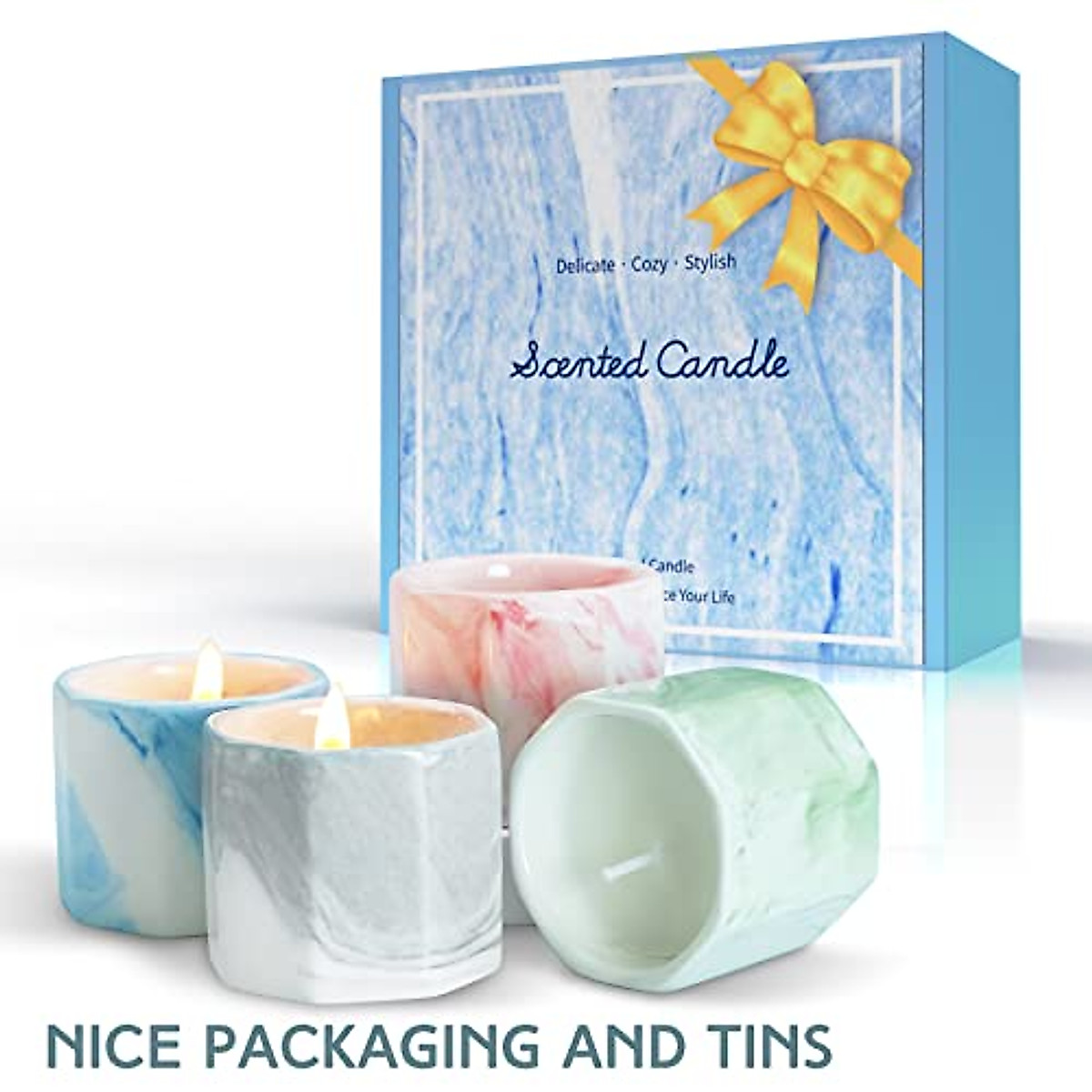 Candles for Home Scented, Scented Candles Ceramic Candles Gift Set Candles Gifts for Women Man Mothers Day Gifts Decoration Soy Candles for Relaxing Spa, Linen, Bamboo, Peony, Cedar