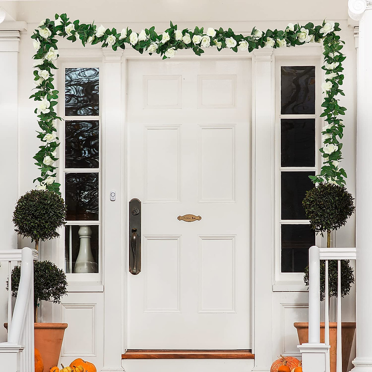 Flower Vines Rose Garland Silk Flowers White Flower Garland Faux Flowers Decor Indoor Fake Vines With Fake Flowers Artificial Flowers Outdoor Home Wedding Party Garden Wall Decoration(4 Pack /30.4 Ft)