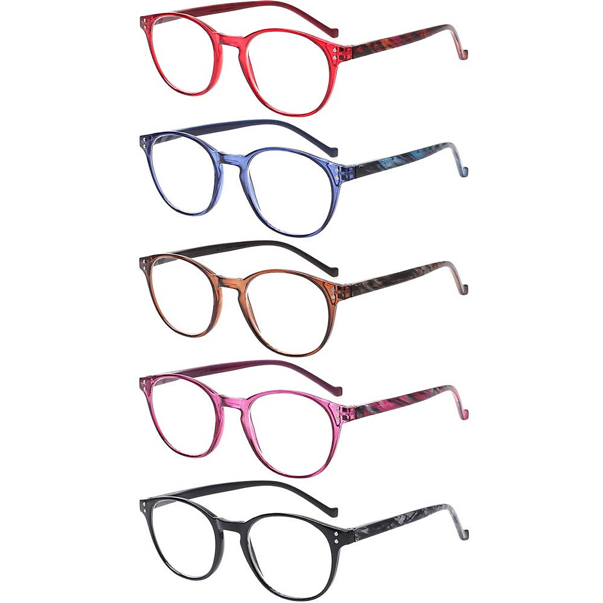 NORPERWIS 5 Pairs Reading Glasses - Standard Fit Spring Hinge Readers Glasses for Men and Women (Black Purple Red Blue Brown, 3.00)