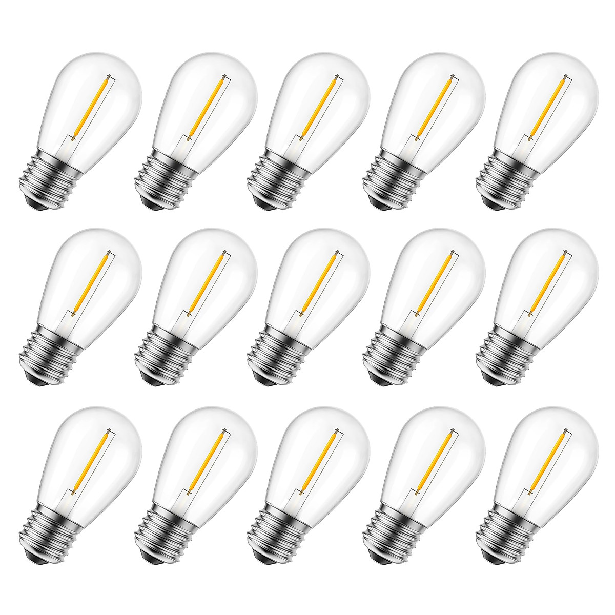 Brightown Shatterproof LED S14 Replacement Light Bulbs, E26 E27 Medium Screw Base Edison Bulbs Equivalent to 11 W, Fits for Commercial Outdoor Patio Garden Vintage Lights, 15 Pack, Warm White