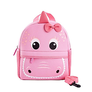 KK CRAFTS Preschool Toddler Backpack with Leash, 3D Cute Cartoon Neoprene Animal Schoolbag for Kids Boys Girls（Pink Dinosaur）