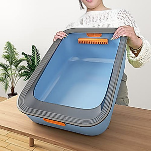 Eiiel Extra Cat Litter Box, 7.3 Wx24 L Large Nonstick Pan Durable Standard Great for Small & Cats Easy to Clean1（Blue）