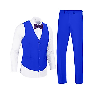 Men's 2 Piece Slim Fit Suit Set,Wedding Dress Tux Vest Pants Set Formal Prom Tuxedo Suits for Men with Tie Royal Blue S