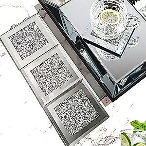 GIMORRTO Glass Mirrored Coaster 4 PC, Crushed Diamond Square Cup Mat 4" Decor on Tabletop for Bar Tools Dining Table