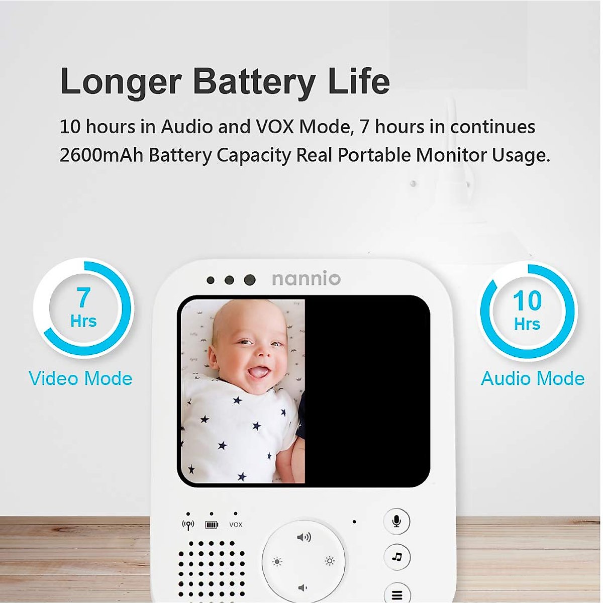 nannio Hero3 Video Baby Monitor with Night Light Vibration Assistant, 3.5" Display, Auto Night Vision, 2 Way Audio Talk, Voice Activated, Temperature Sensor and Lullabies, no WiFi, 2 Years Warranty