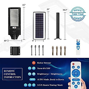 BLHKBAIKB LED Solar Street Light,6000K Outdoor Solar Street Light Dusk to Dawn,with Radar Sensor,IP65 Waterproof Solar Remote Controlled Street Light for Parking Lot,Driveway